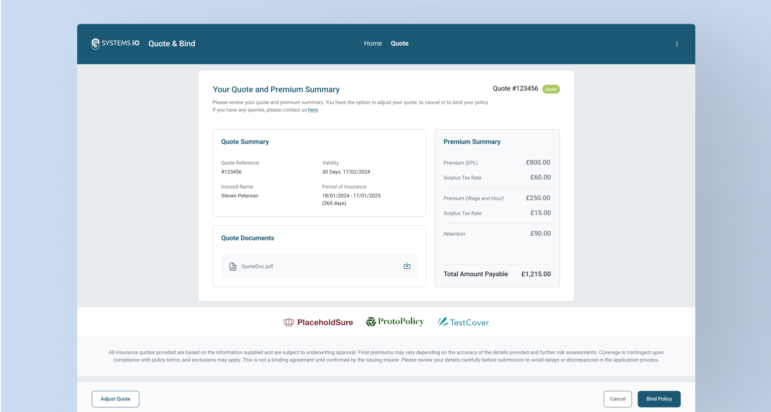 Quote & Bind | Services | Systems iO