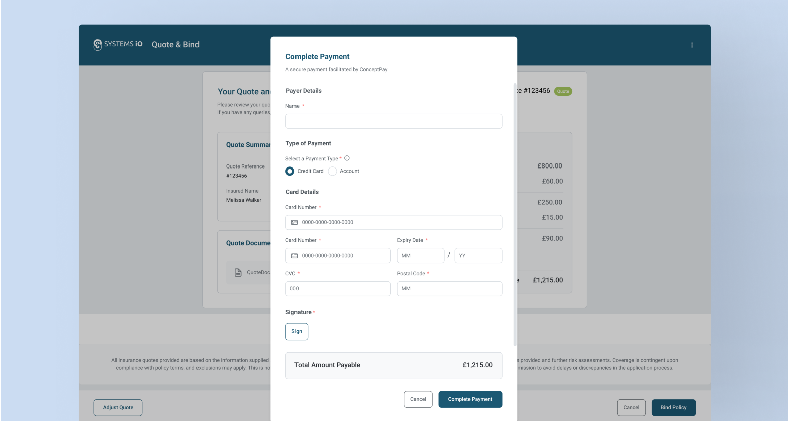 Quote & Bind | Services | Systems iO