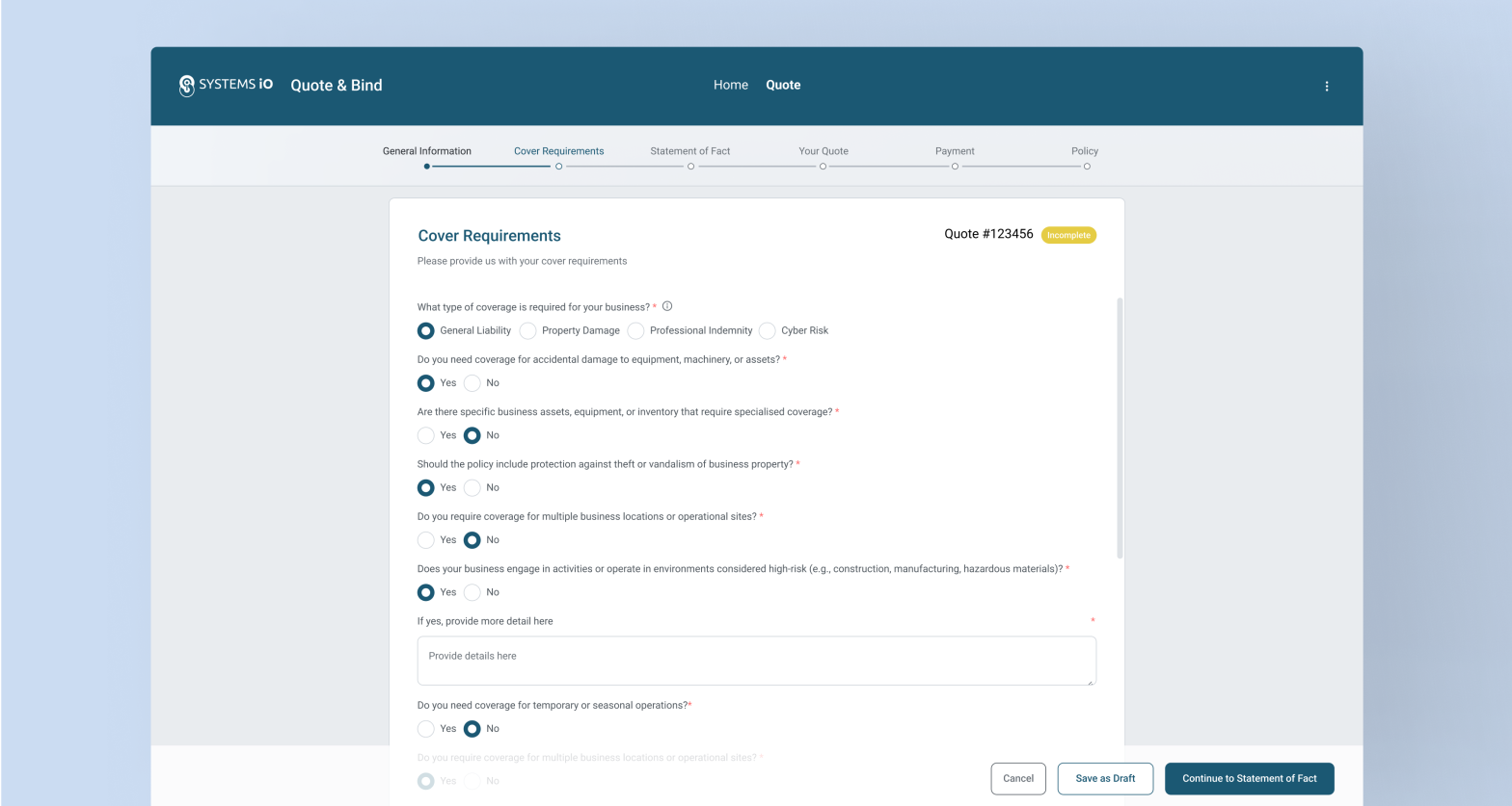 Quote & Bind | Services | Systems iO